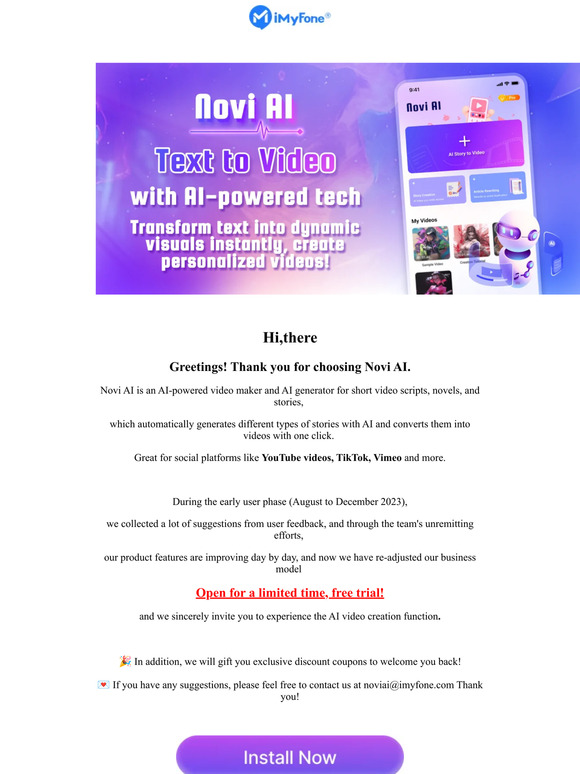 iMyFone: Good news! Novi AI free trial is open for a limited time! | Milled