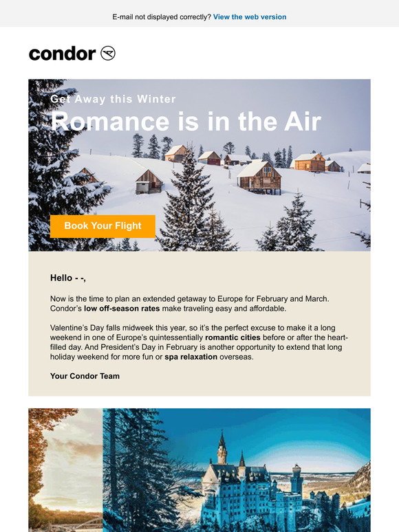 Condor: Jet Off to Europe for a Romantic Winter Getaway. | Milled