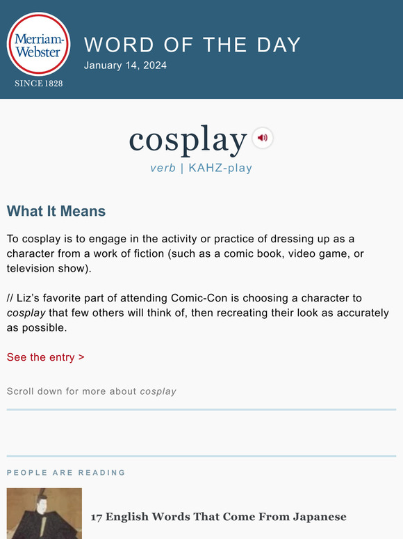 Merriam-Webster: Cosplay - plus, 17 English Words That Come From ...
