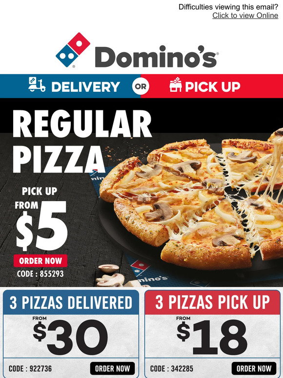 Domino's Pizza: $5 Regular Pizza: Tap. Pick Up. Eat. Best Dabao option ...