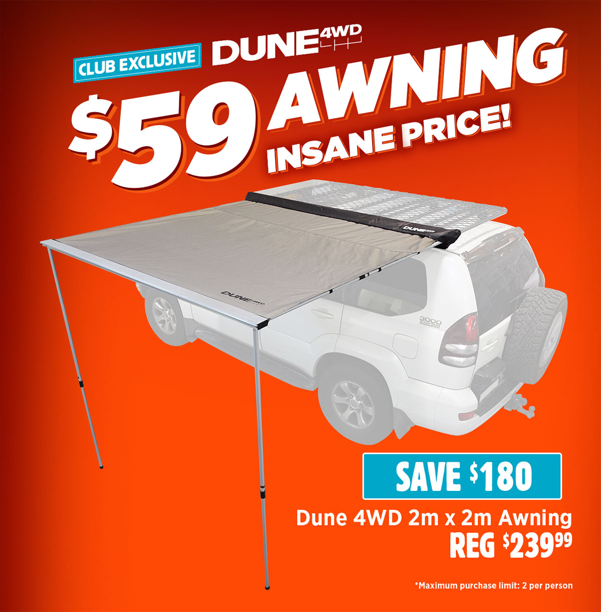 Anaconda: Monster Deals | $59 Dune 4WD 2M Awning | Milled