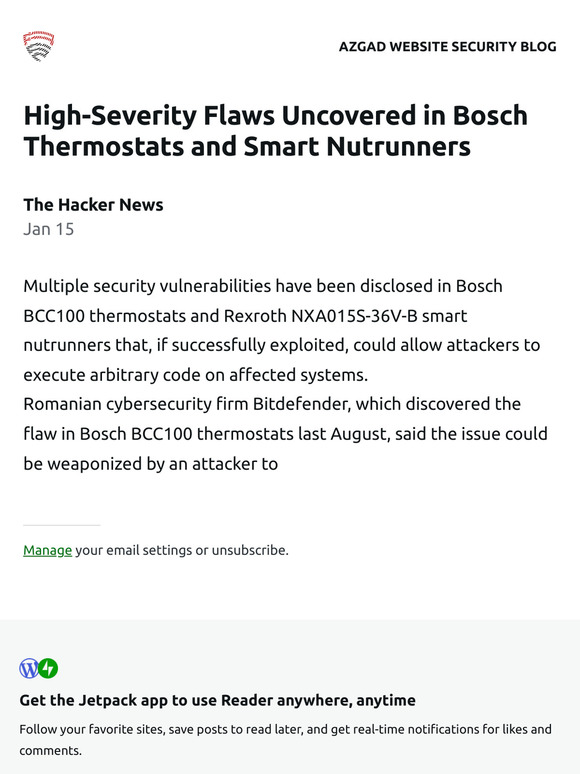 ARANET LLC.: High-Severity Flaws Uncovered in Bosch Thermostats and ... ARANET LLC.: High-Severity Flaws Uncovered in Bosch Thermostats and ...