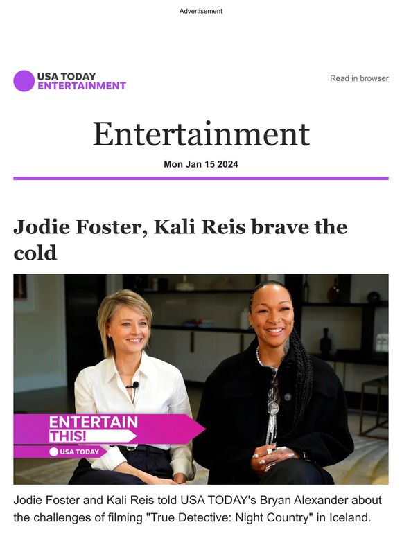 USA TODAY: Entertainment: Jodie Foster, Kali Reis brave the cold | Milled
