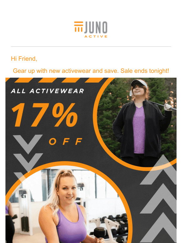 JunoActive: Final hours to save ⏰ 17% off activewear! | Milled