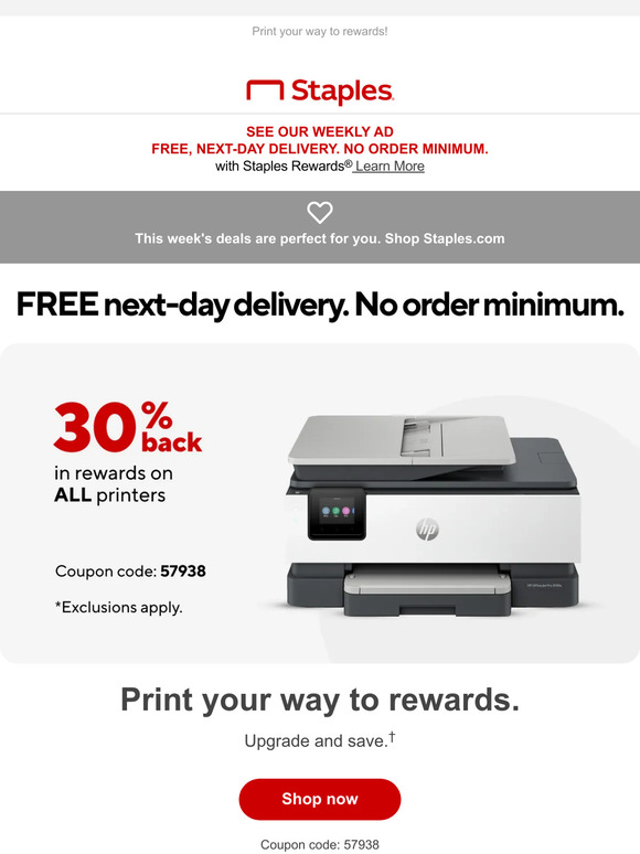 Staples: You're getting 30% back in rewards on printers! | Milled