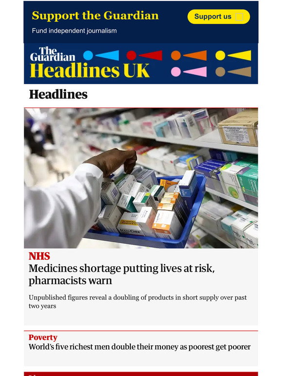 The Guardian: The Guardian Headlines: NHS medicines shortage putting ...