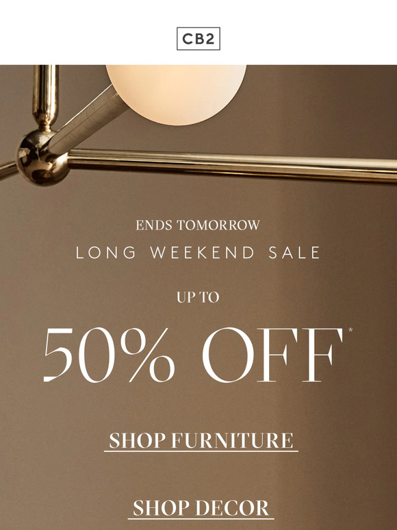 CB2: Up to 50% off ends tomorrow | Milled