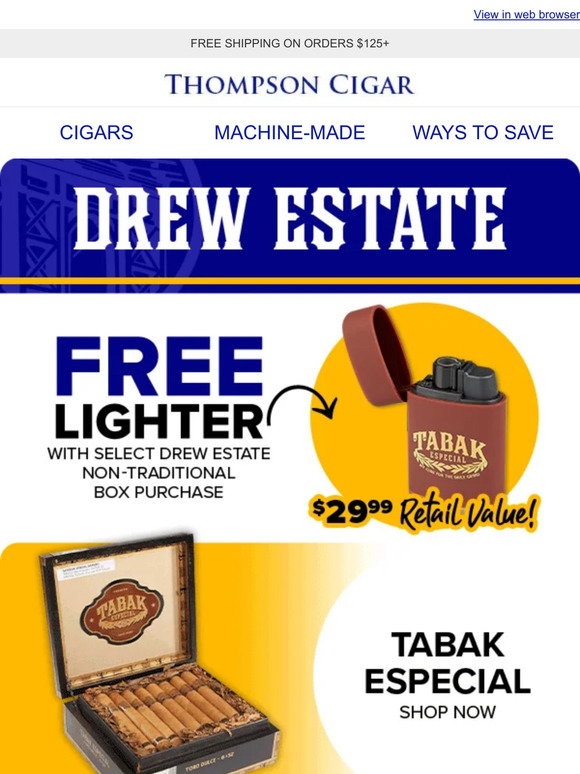 Thompson Cigar: FREE Lighter With Select Drew Estate Box Purchase | Milled