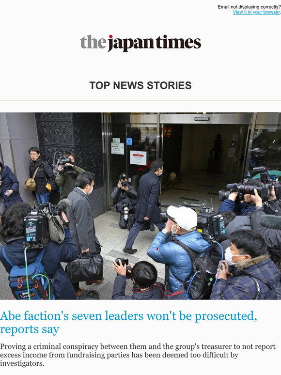 The Japan Times: Today's top news: Abe faction's seven leaders won't be ...