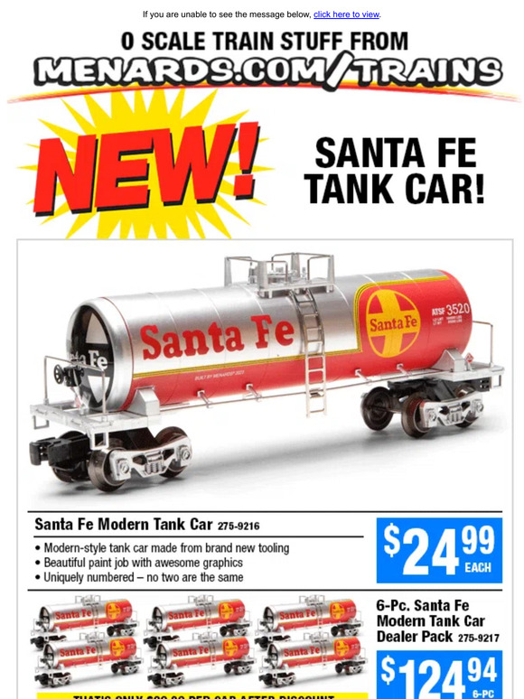 Menards: New! Santa Fe Warbonnet Tank Car! | Milled
