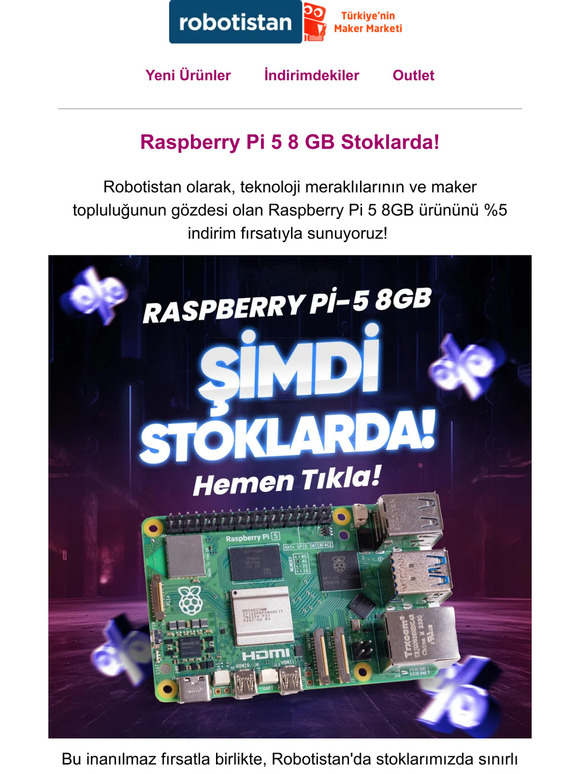 Robotistan: Raspberry Pi 5 8GB Stoklarda! | Milled