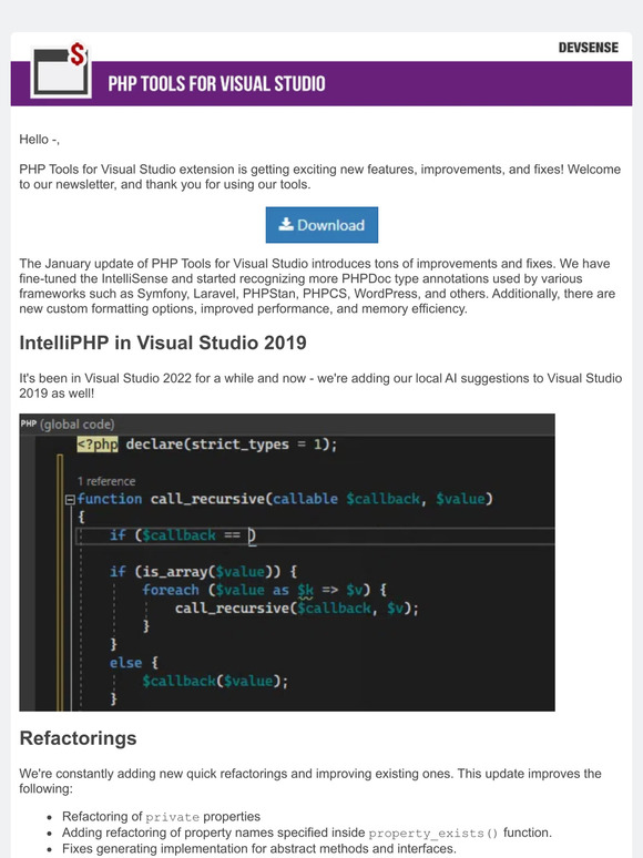 DevSense: New Features in PHP Tools for Visual Studio (January 2024) | Milled