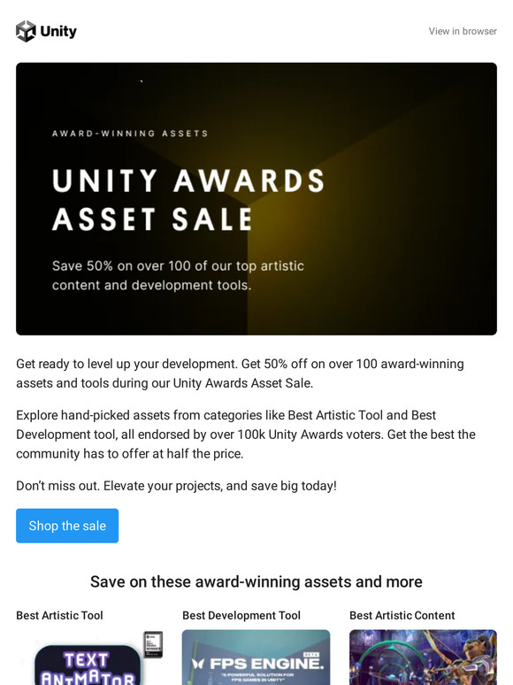 Unity: Unity Awards Asset Sale: 50% Off | Milled