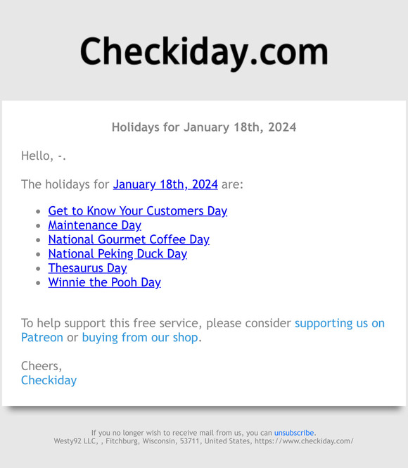Checkiday: Holidays for January 18th, 2024! 📅🎉 | Milled
