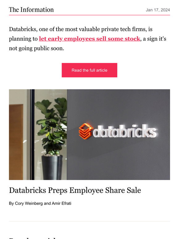 The Information: Databricks Preps Employee Share Sale | Milled