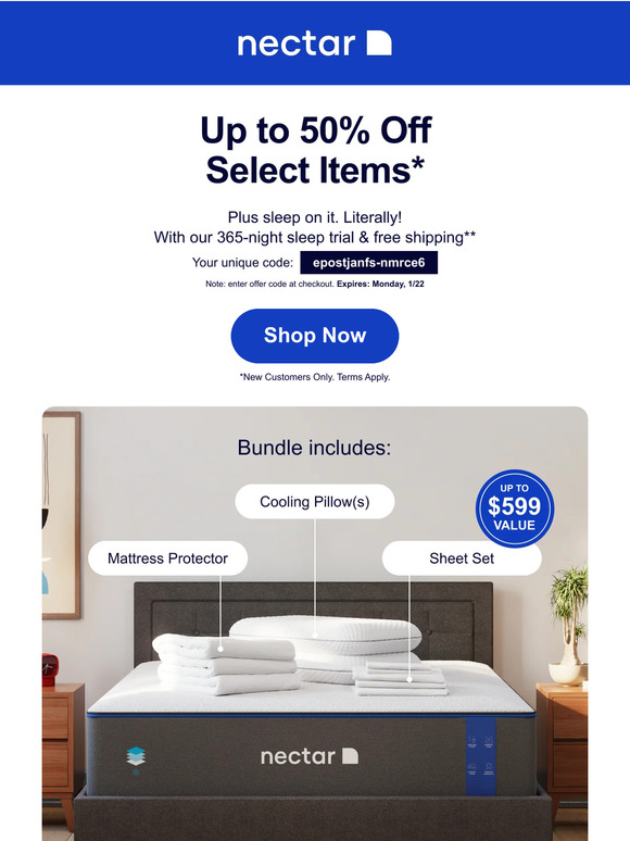 Nectar Sleep: Your unique code is here: epostjanfs-nmrce6 | Milled