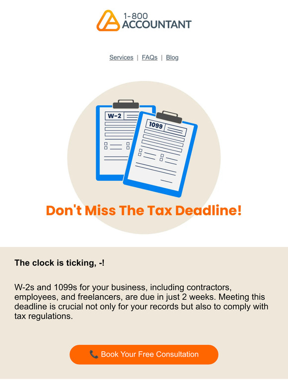 1-800Accountant: — W-2 & 1099s due in 2 weeks! | Milled