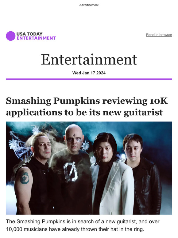 USA TODAY: Entertainment: Smashing Pumpkins reviewing 10K applications ...