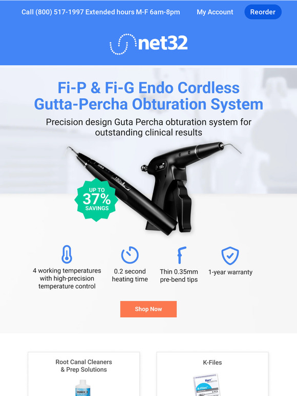 Net32: Just In: Fi-P & Fi-G Endo Cordless Obturation System | Milled
