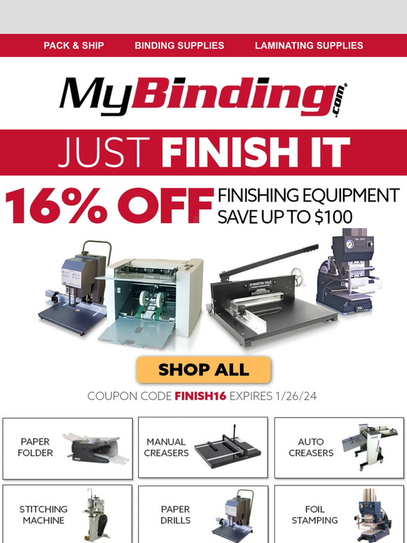 MyBinding: 16% Off All Finishing Equipment | Save Up To $100 | Milled