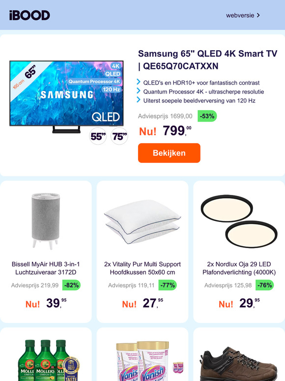 iBOOD: Samsung 65" QLED 4K Smart TV | QE65Q70CATXXN -53% | Bissell ...