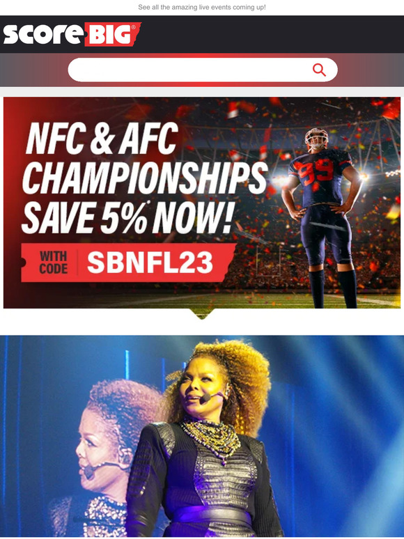 ScoreBig: NFC & AFC Championships Are Here, Save Now! / Janet Jackson ...