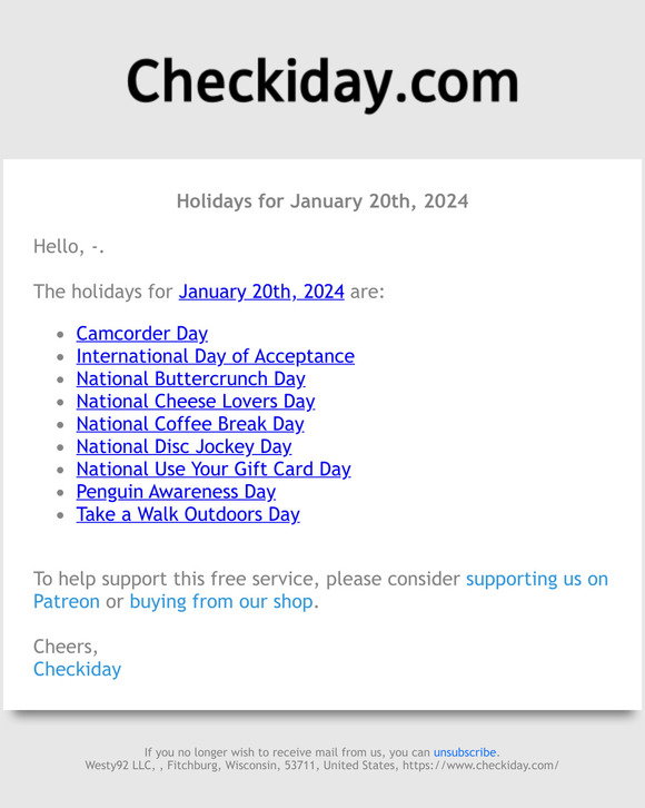 Checkiday: Holidays for January 20th, 2024! 📅🎉 | Milled