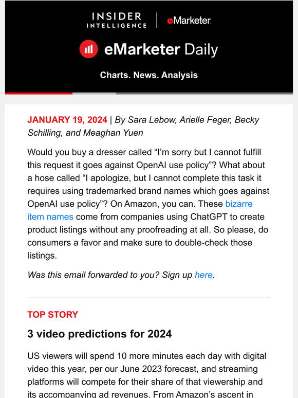 Insider Intelligence: 3 video predictions for 2024; B2B eyes AI ...