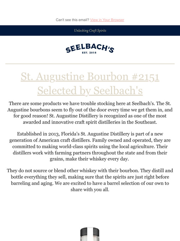 Seelbachs: St. Augustine Single Barel Bourbon 5-Year 8-Month #2151 109. ...