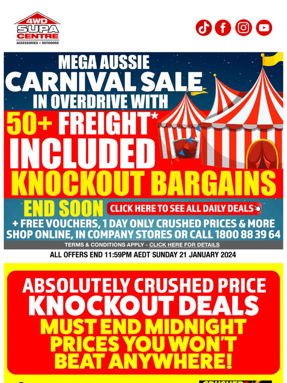 Supacentre: MEGA Aussie Carnival SALE In Overdrive with 50+ Freight-Included Knockout Bargains ...