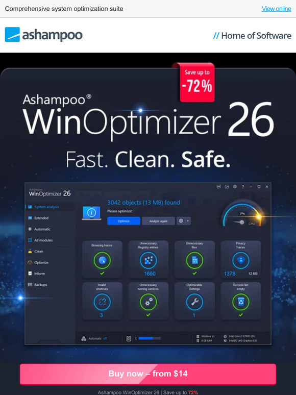 Ashampoo: Ashampoo WinOptimizer 26 - For a stronger PC | Milled
