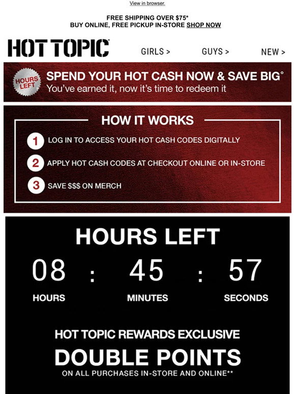 Hot Topic: HOURS LEFT to use your Hot Cash 👀 | Milled