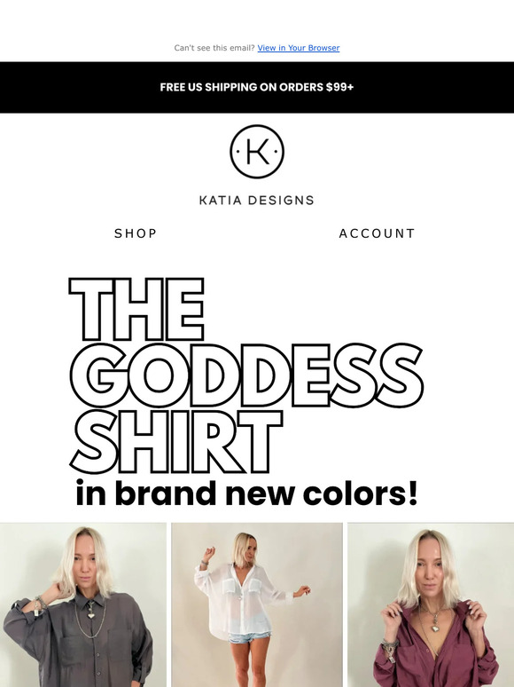 Katia Designs: ICYMI ⏪ New Goddess Shirt Colors & Sizes | Milled