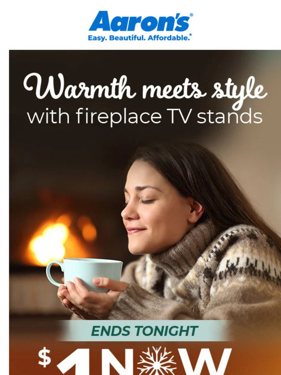 Aaron's: Fireplace + TV Stand = the coziest living room | Milled