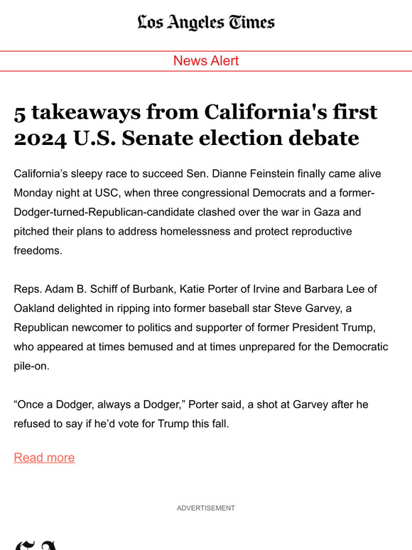 Los Angeles Times: 5 takeaways from California's first 2024 U.S. Senate ...