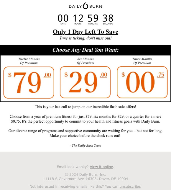 DailyBurn: ⏰ Last Day: Choose From Three Deals! | Milled