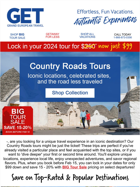 Grand European Travel: 20+ ‘Country Roads’ trips up to 20% off | Milled