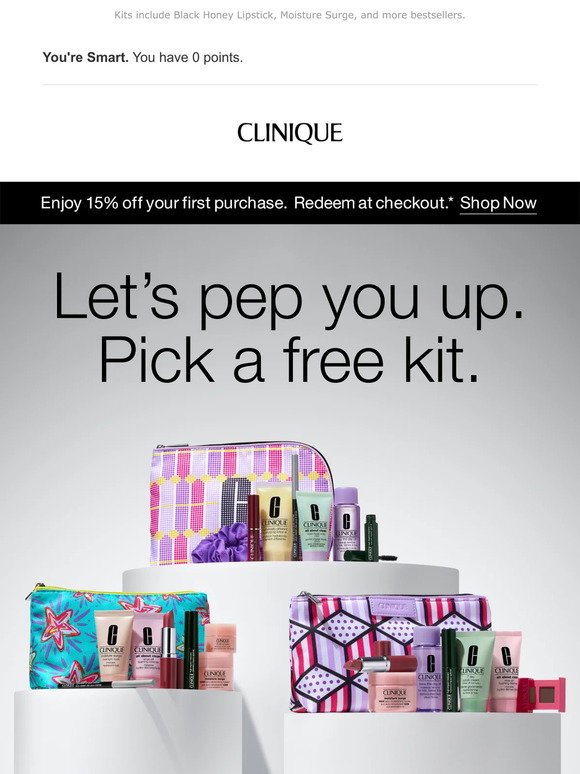 Clinique: Pick your pep-me-up! Free kit with $55 purchase. | Milled