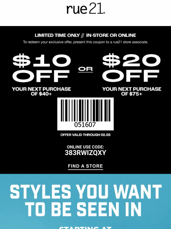 rue21: take $20 OFF your entire look | Milled