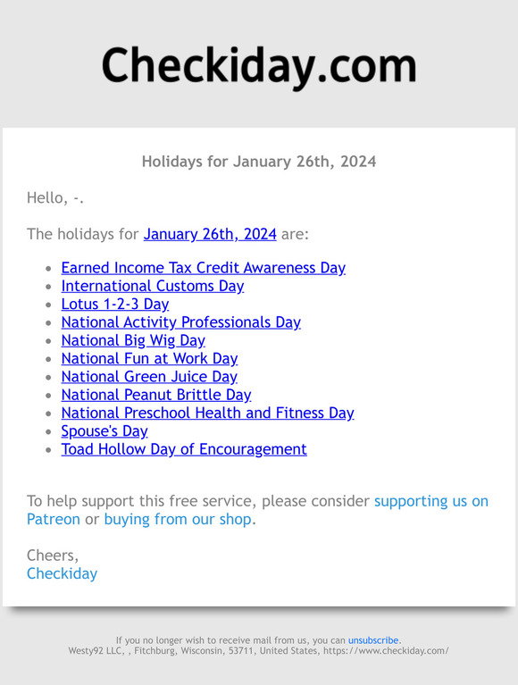 Checkiday: Holidays for January 26th, 2024! 📅🎉 | Milled