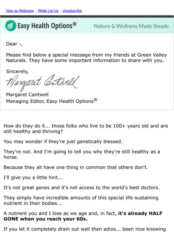 Easy Health Options: One Little Known Secret to Live to 100 (and enjoy ...