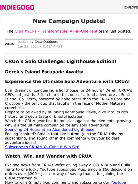 Indiegogo: 📢 Update #18 from Crua XTENT - Transformable, All-in-One ... Indiegogo: 📢 Update #18 from Crua XTENT - Transformable, All-in-One ...