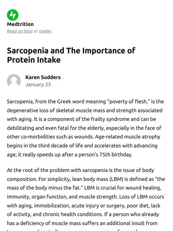 Medtrition: Sarcopenia and The Importance of Protein Intake | Milled