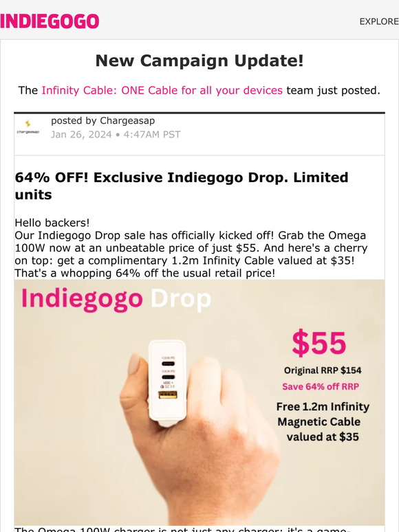 Indiegogo: 📢 Update #31 from Infinity Cable: ONE Cable for all your ...