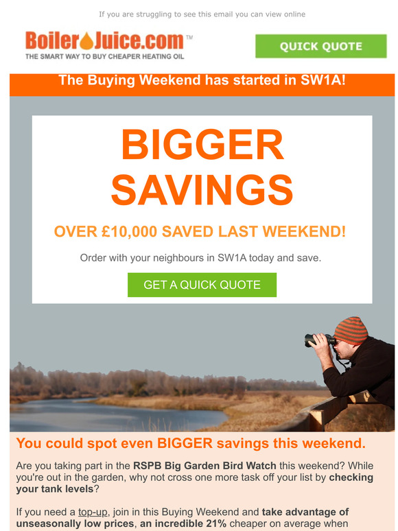 BoilerJuice: 📢 Weekend savings alert: Ready, set, save | Milled