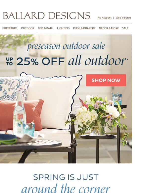 Ballard Designs: Jumpstart spring! Up to 25% off outdoor | Milled