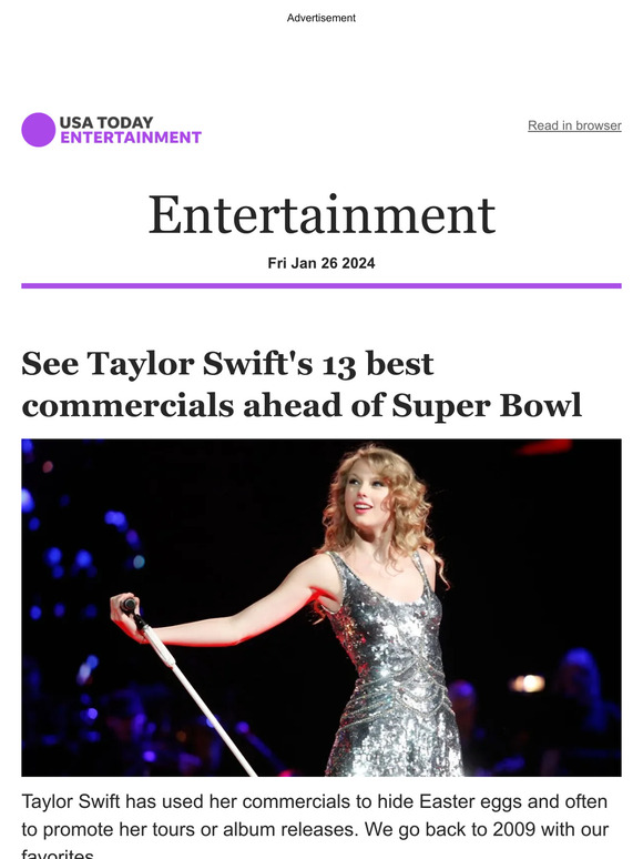 USA TODAY: Entertainment: See Taylor Swift's 13 best commercials ahead ...