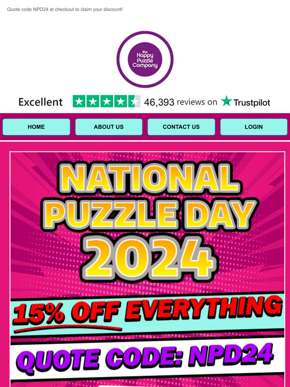 Happy Puzzle: STARTS NOW! 15% OFF EVERYTHING for National Puzzle Day ...
