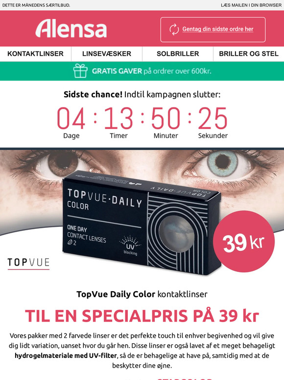 Alensa: Gå ikke glip af rabatten på TopVue Daily Color-linser. | Milled