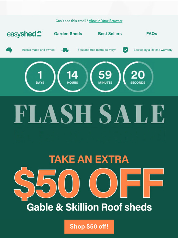 Easy Shed: 🔥 ENDING SOON: Gable and Skillion Roof Flash Sale | Milled